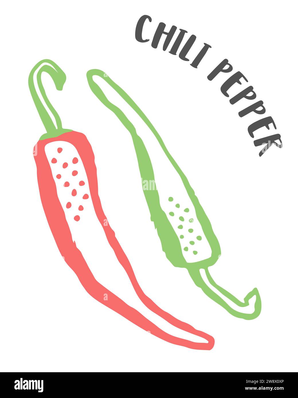 Chili pepper drawing hand painted with ink brush isolated on white ...