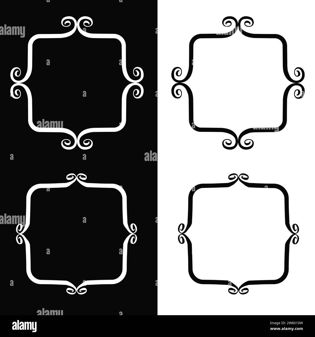 Cute hand drawn picture frames set. Ink brush borders with doodle ...