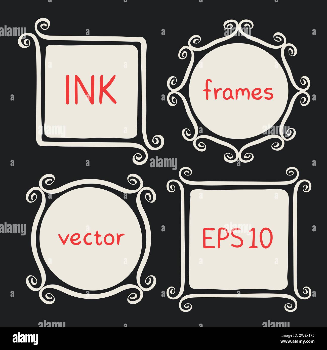 Frames with whimsical swashes. Elements for baby shower, wedding ...