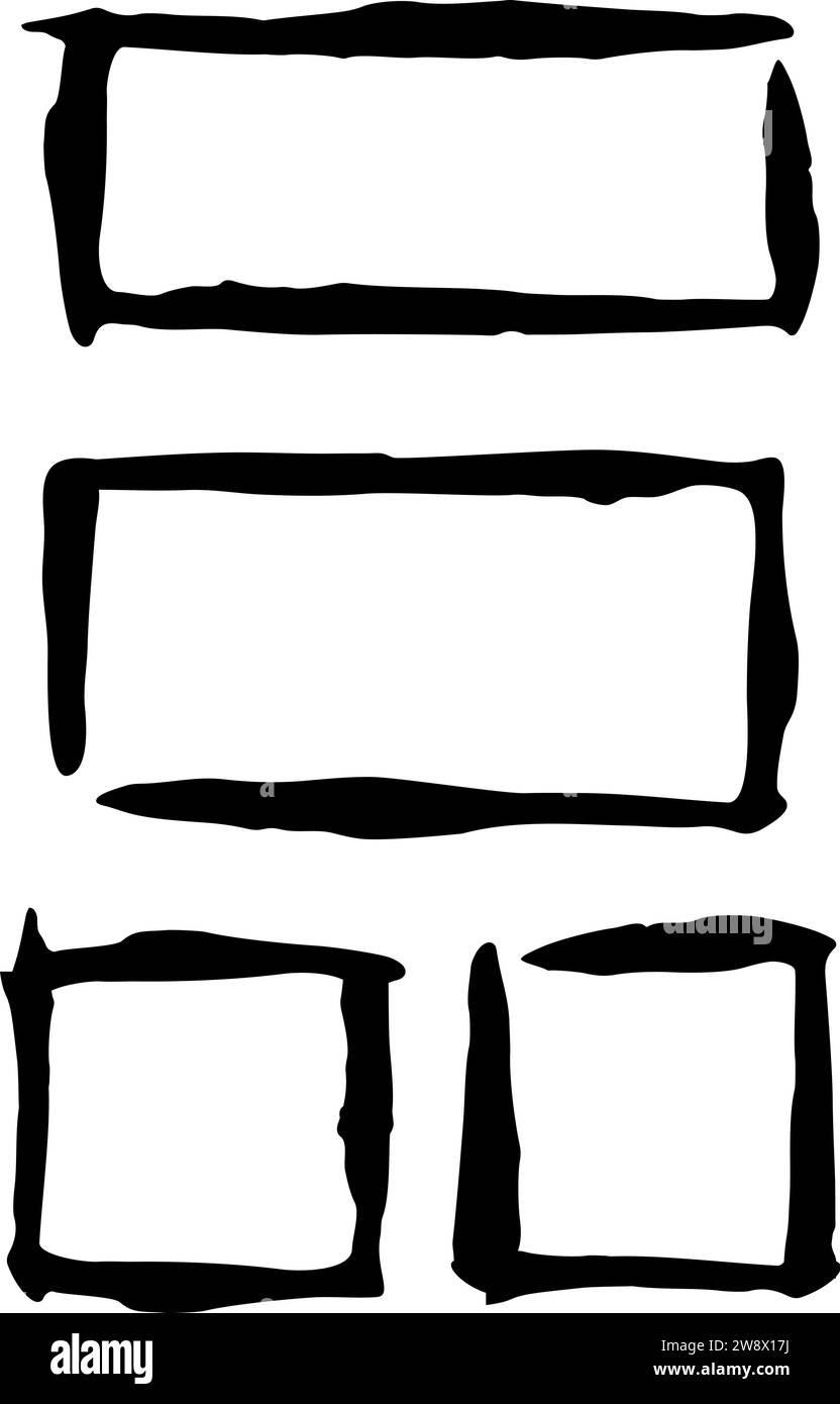 Set of abstract grungy brush stroke frames hand painted with black ink ...