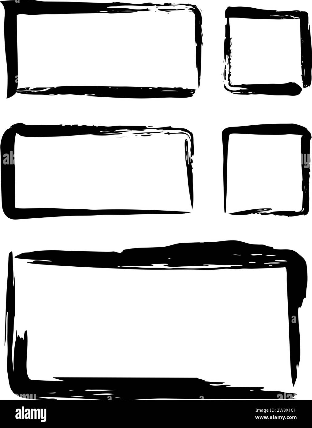 Set of abstract grungy brush stroke frames hand painted with black ink ...