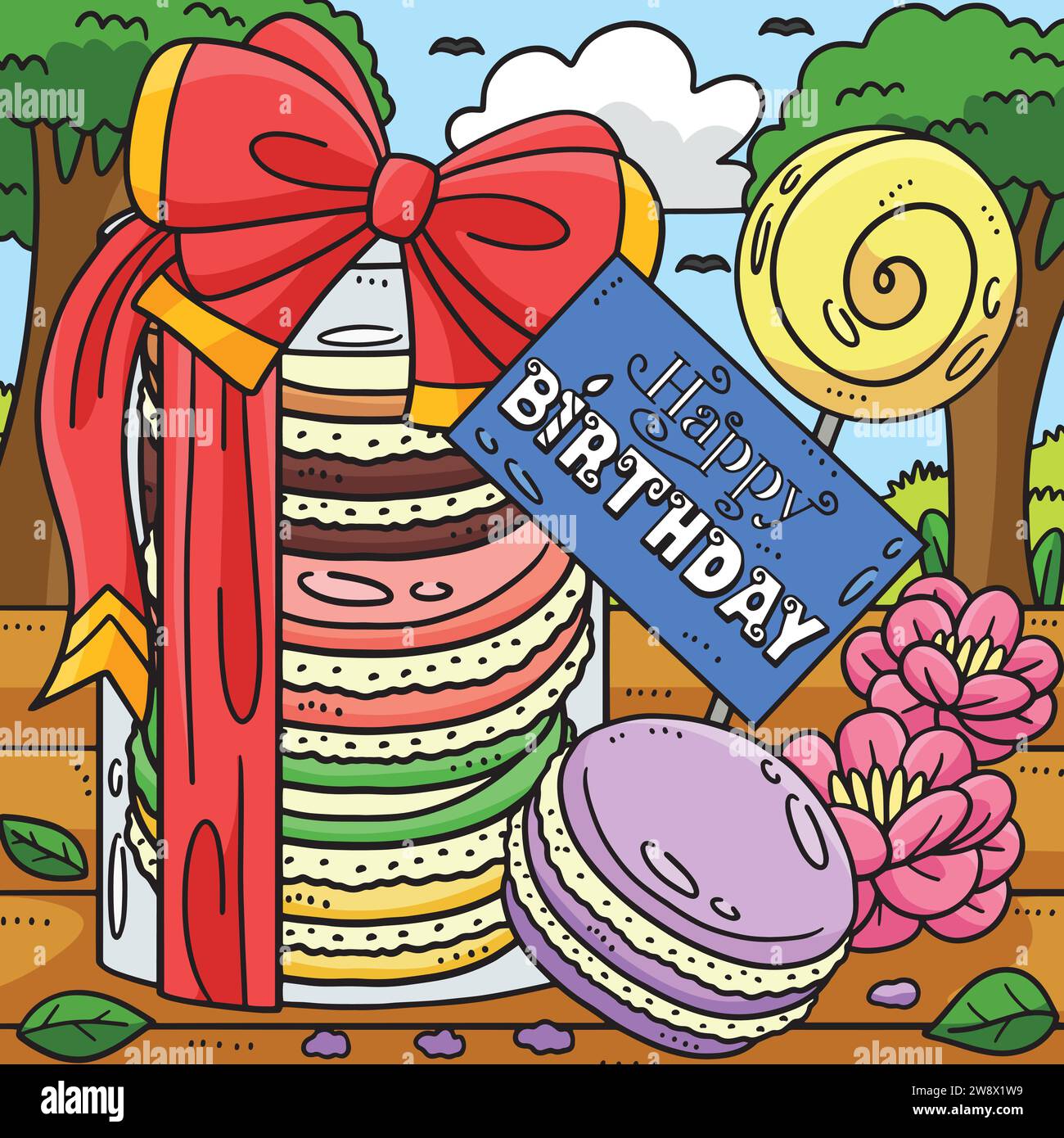 Birthday Macaroons with Greeting Card Colored Stock Vector Image & Art ...
