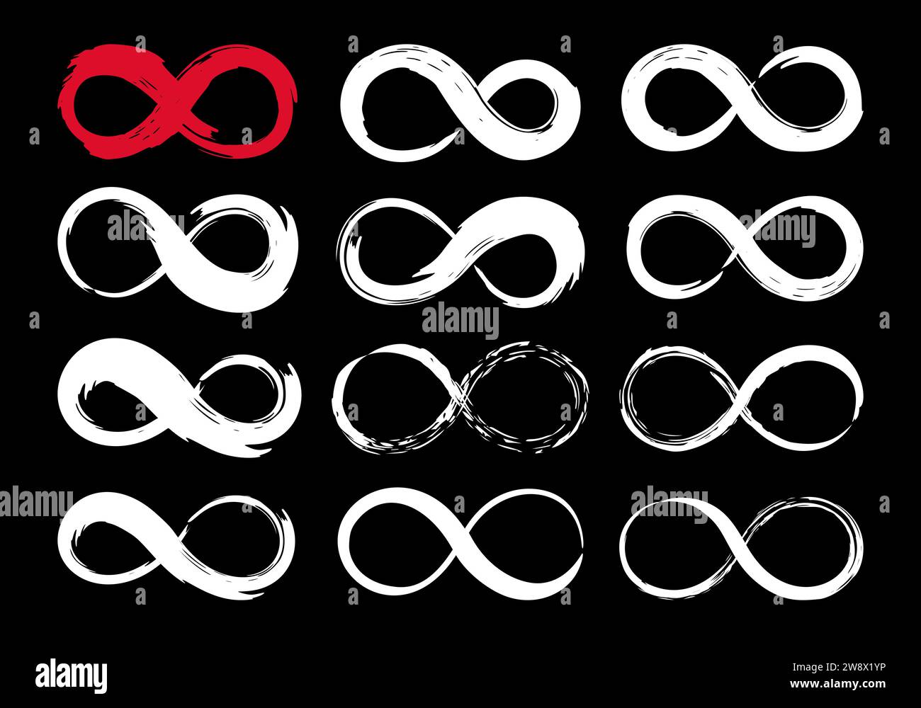 Set of infinity symbols hand painted with ink brush strokes and black ...