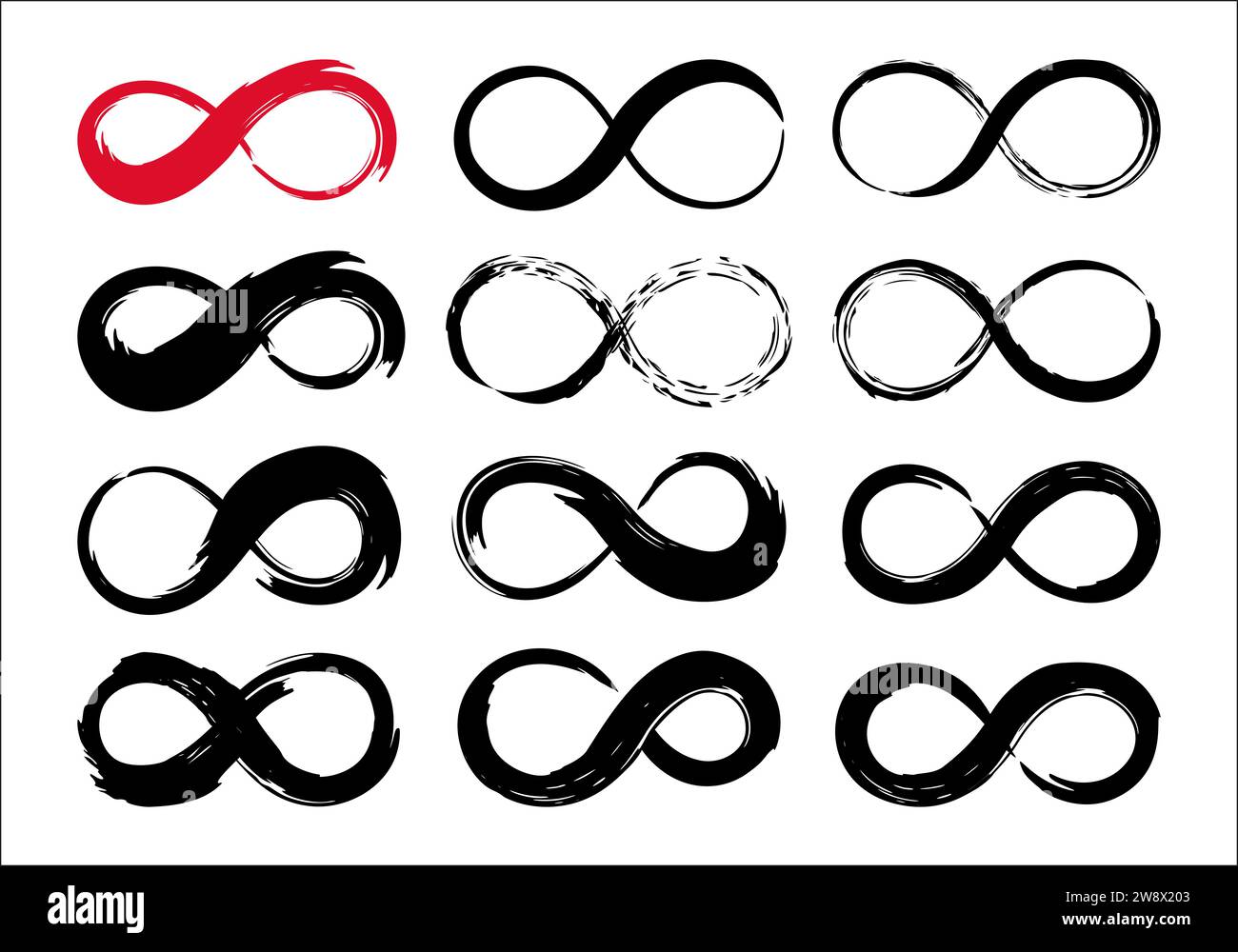 Infinity symbols set hand painted with grunge brush stroke and black ...