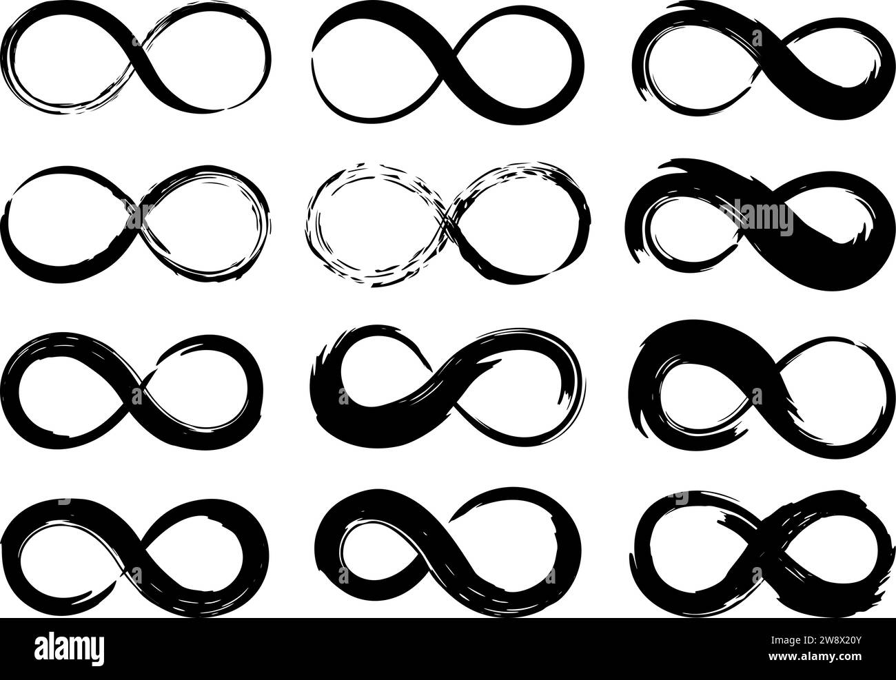 Infinity symbols set hand painted with grunge brush stroke and black ...