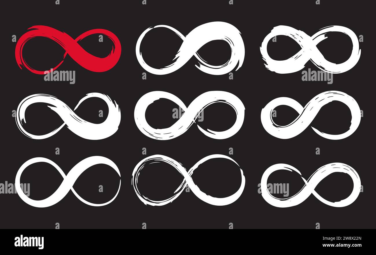 Set of infinity symbols hand painted with ink brush strokes and black ...