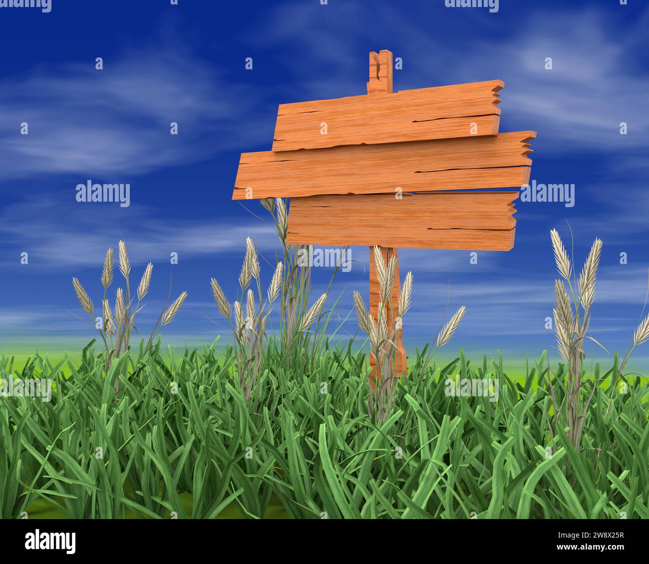 sign wooden board with background with blue sky lawn Stock Photo - Alamy