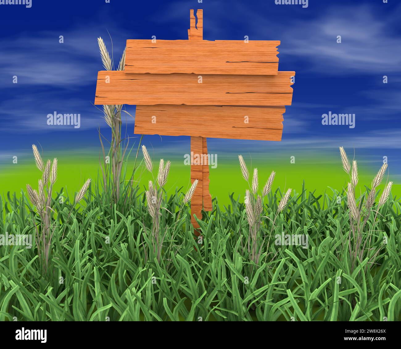sign wooden board with background with blue sky lawn Stock Photo - Alamy