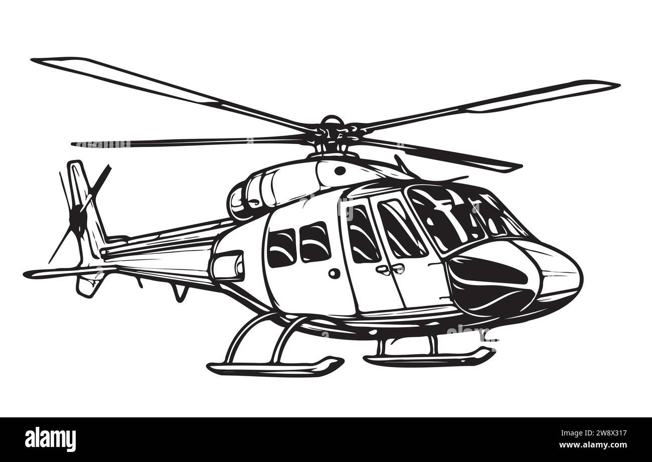 Hand Drawn Engraving Pen and Ink Helicopter Vintage Vector Illustration ...