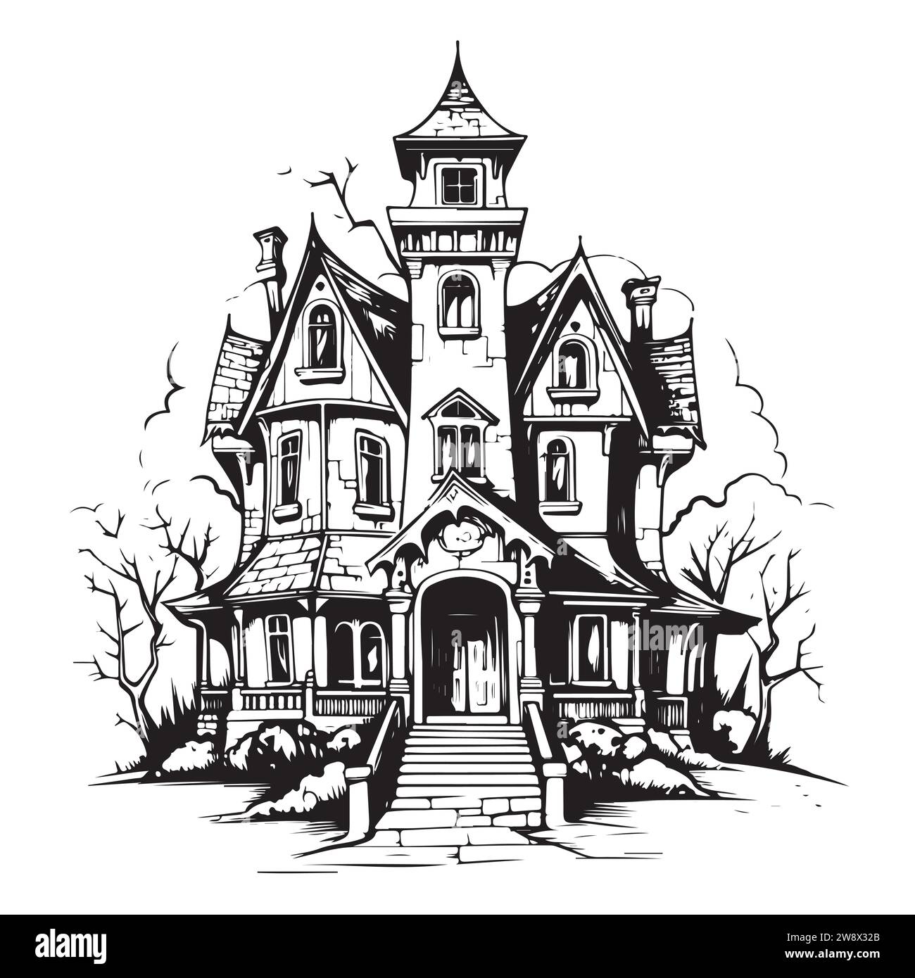 Haunted House Hand Drawn Sketch Vector Illustration Halloween Stock ...