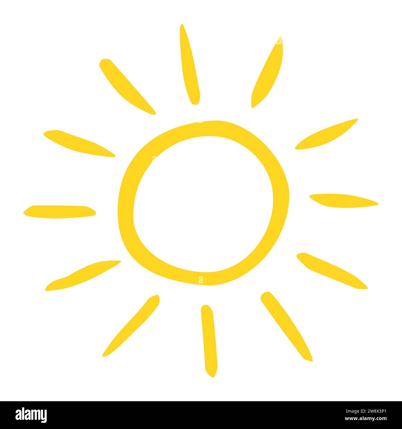 Hand drawn Sun painted with ink brush, isolated on white background ...