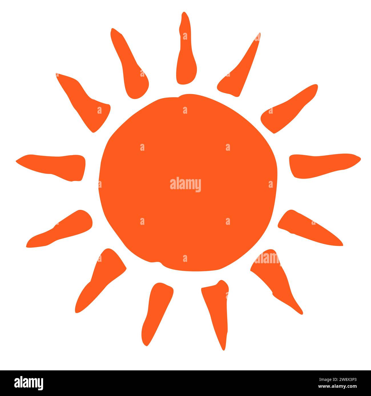 Hand drawn Sun painted with ink brush, isolated on white background ...