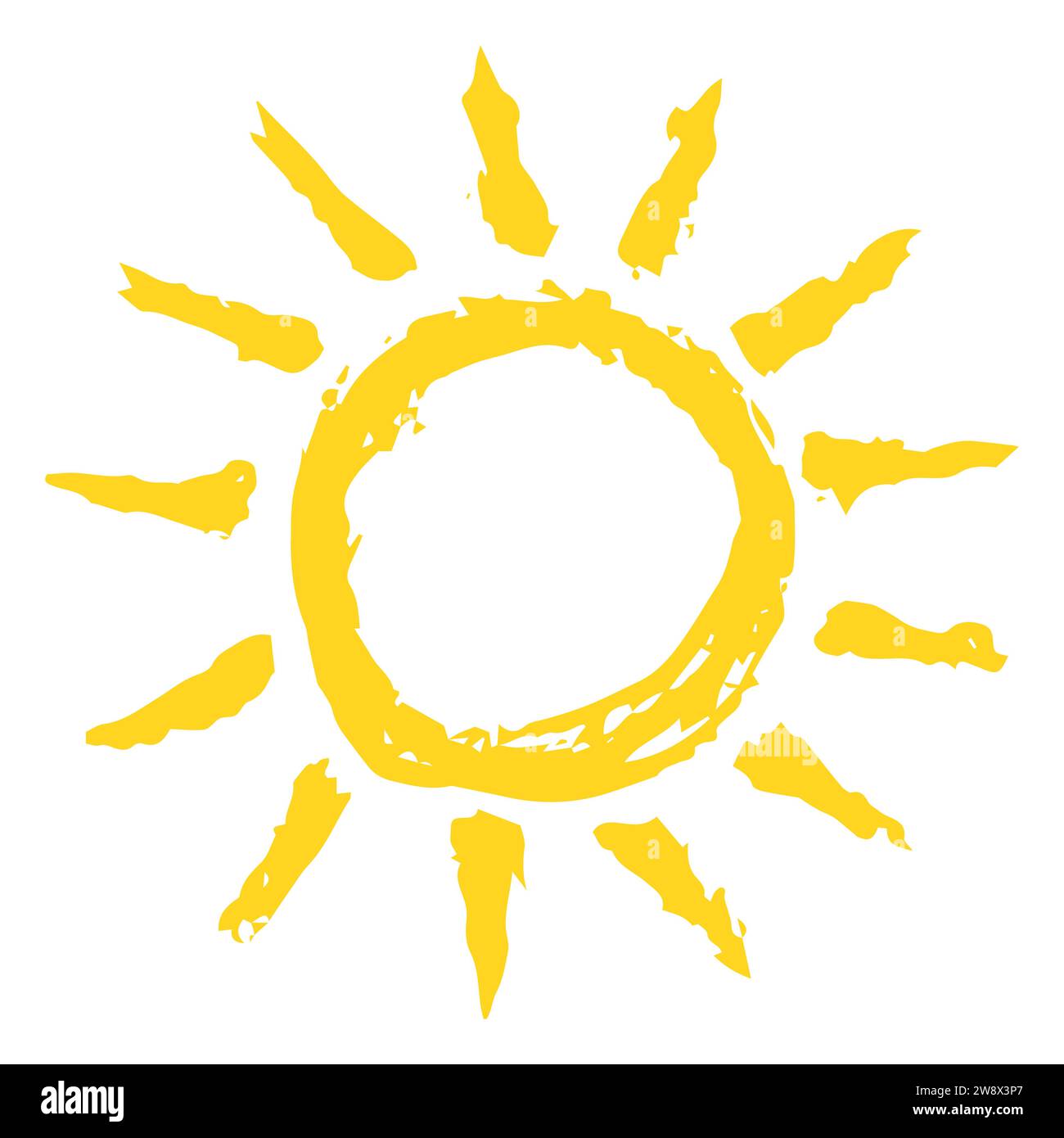 Hand drawn Sun painted with ink brush, isolated on white background ...
