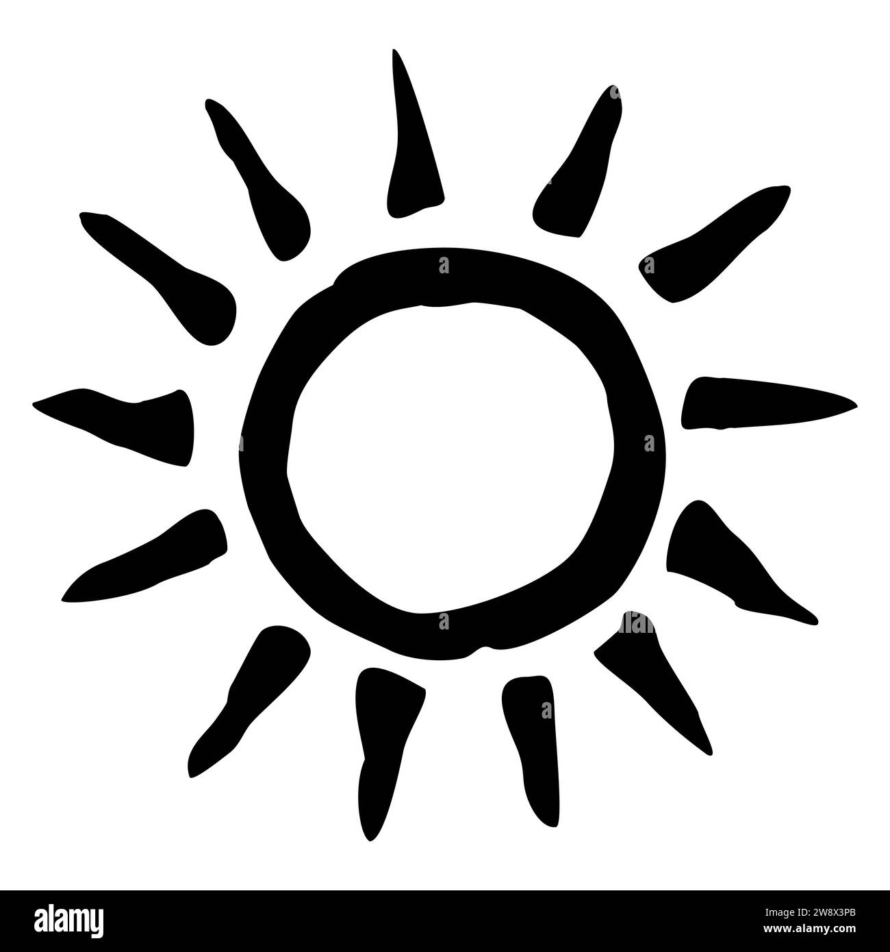 Hand drawn Sun painted with ink brush, isolated on white background ...