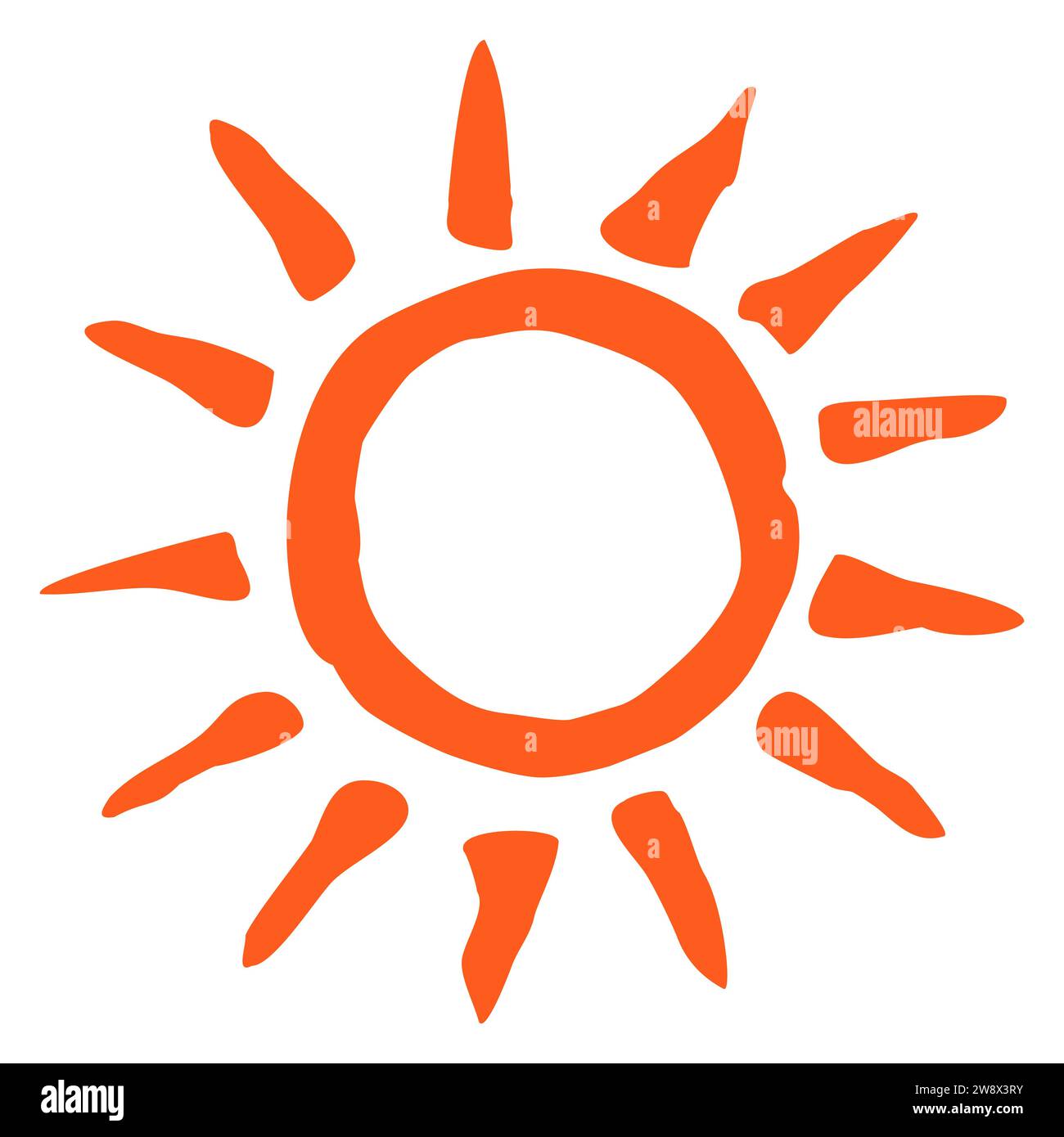 Hand drawn Sun painted with ink brush, isolated on white background ...