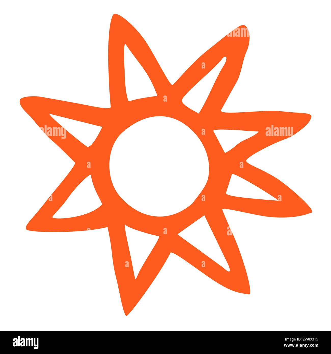 Hand drawn Sun painted with ink brush, isolated on white background ...