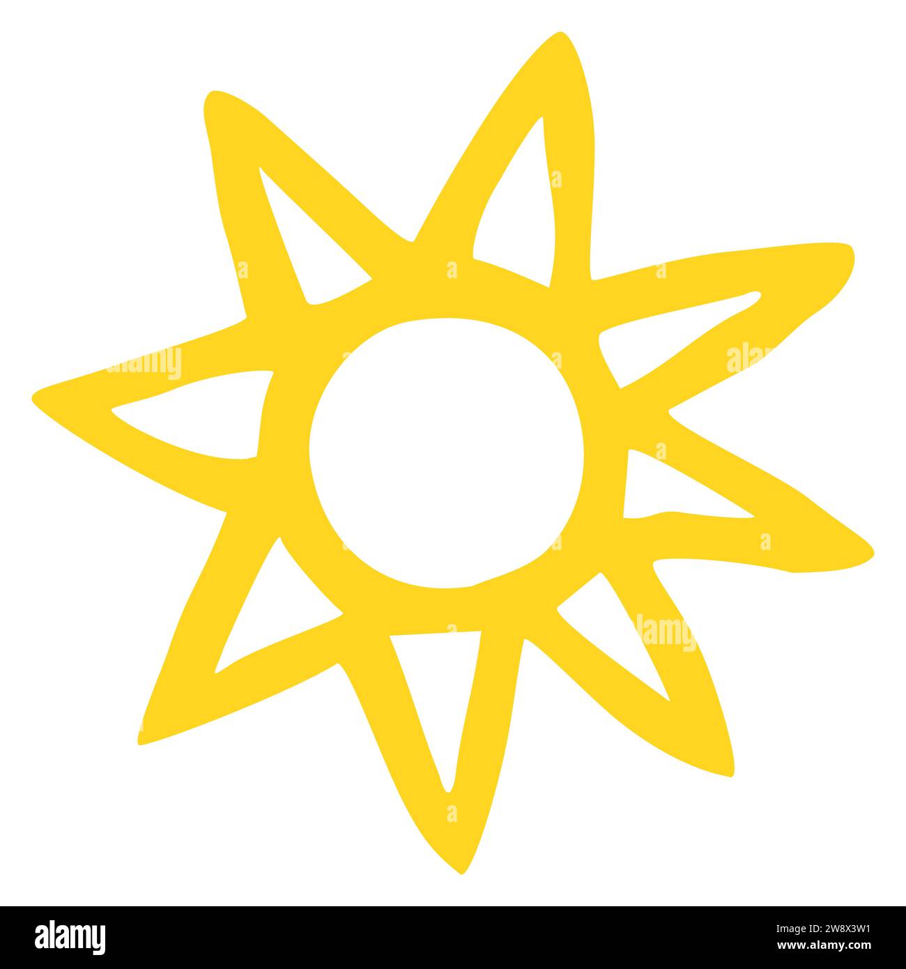 Hand drawn Sun painted with ink brush, isolated on white background ...