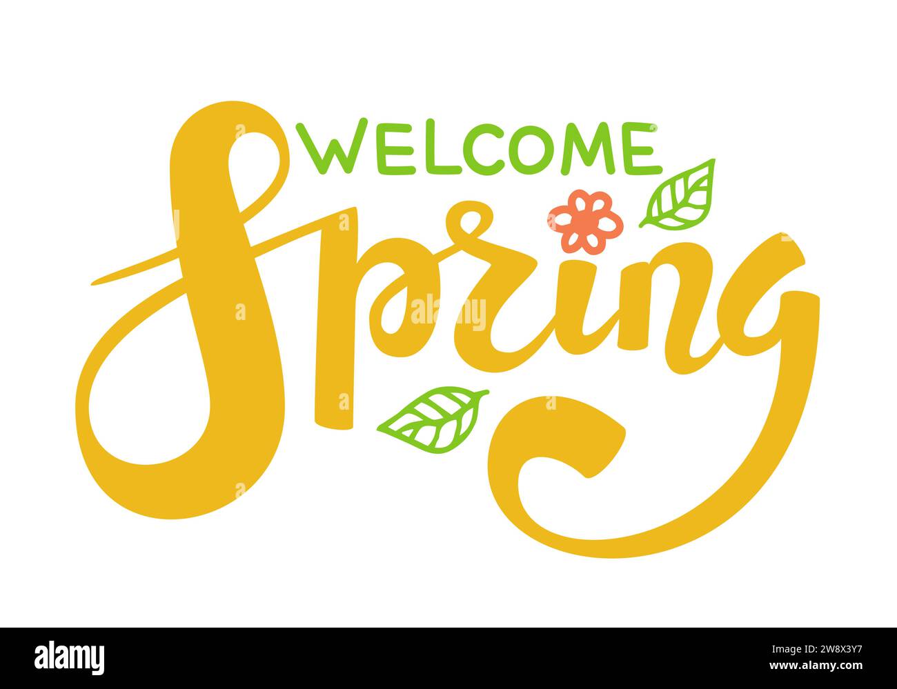Hello Spring quote hand drawn calligraphy with brush pen lettering ...