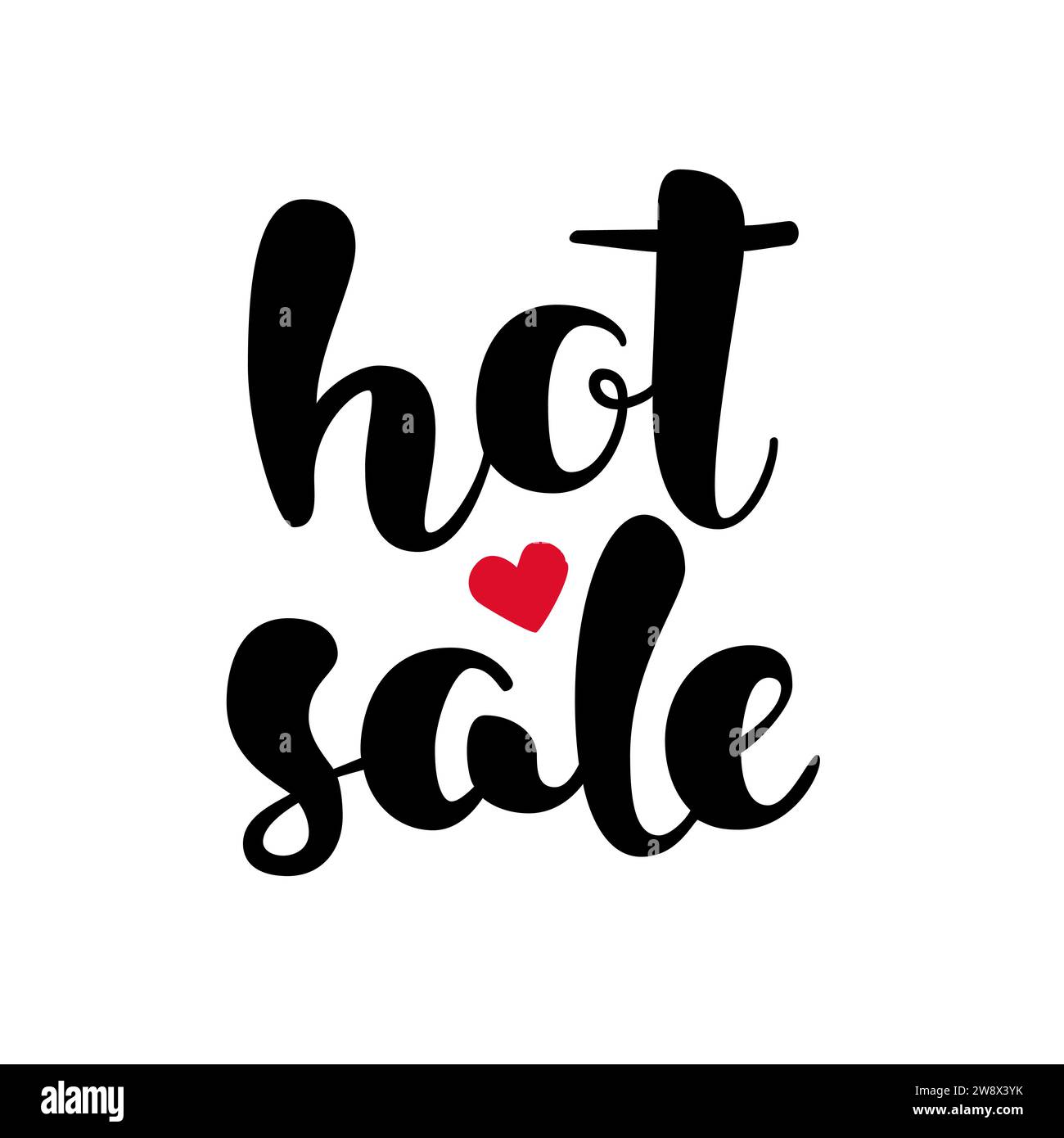 Modern HOT SALE poster. Discount banner with heart. Hand written ...