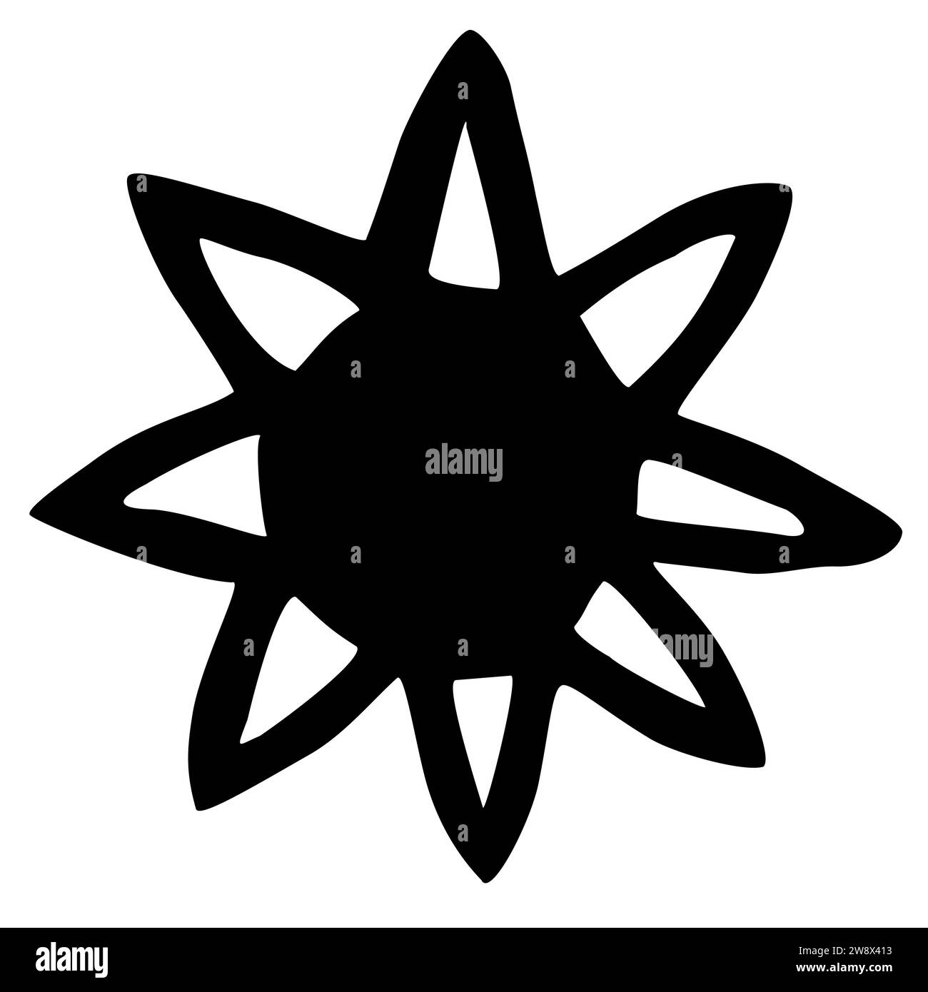 Hand drawn Sun painted with ink brush, isolated on white background ...