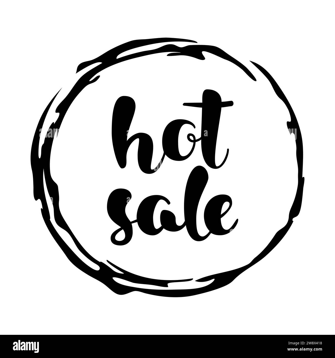 Modern SALE sticker. Round label in black and white. Hand written ...