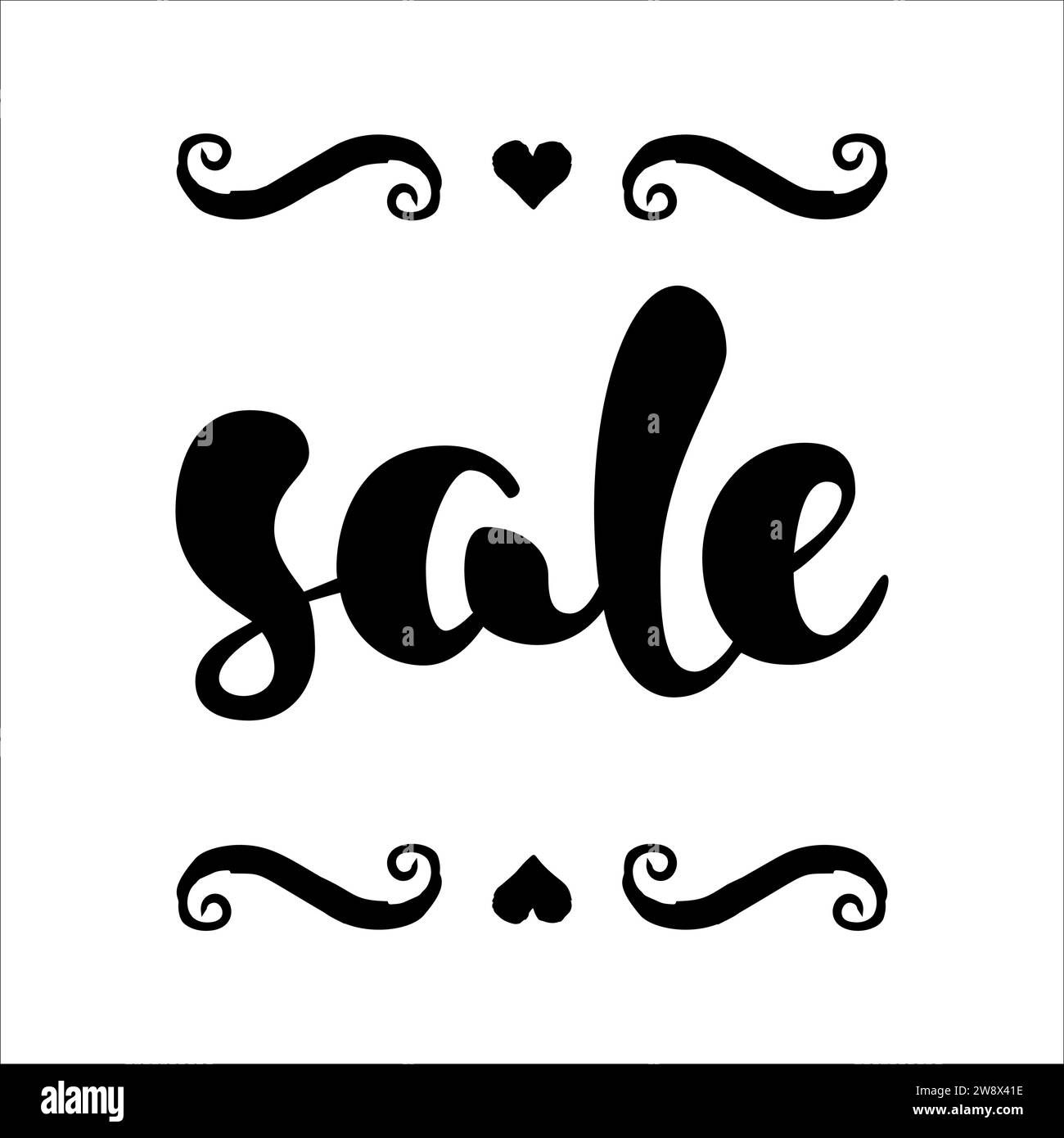 Modern SALE banner. Discount tag in black and white. Hand written ...