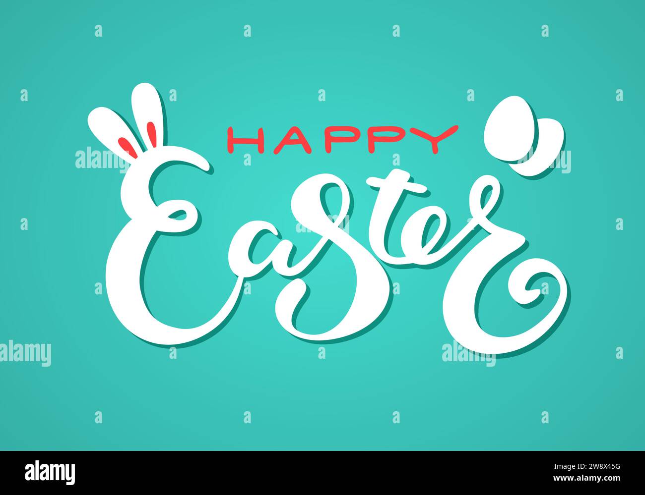 Cute Happy Easter lettering quote with bunny ears and eggs decoration ...