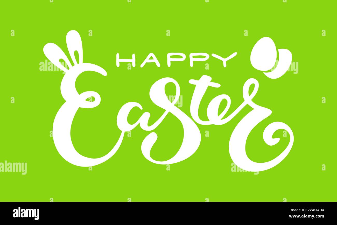 Cute Happy Easter lettering quote with bunny ears and eggs decoration ...