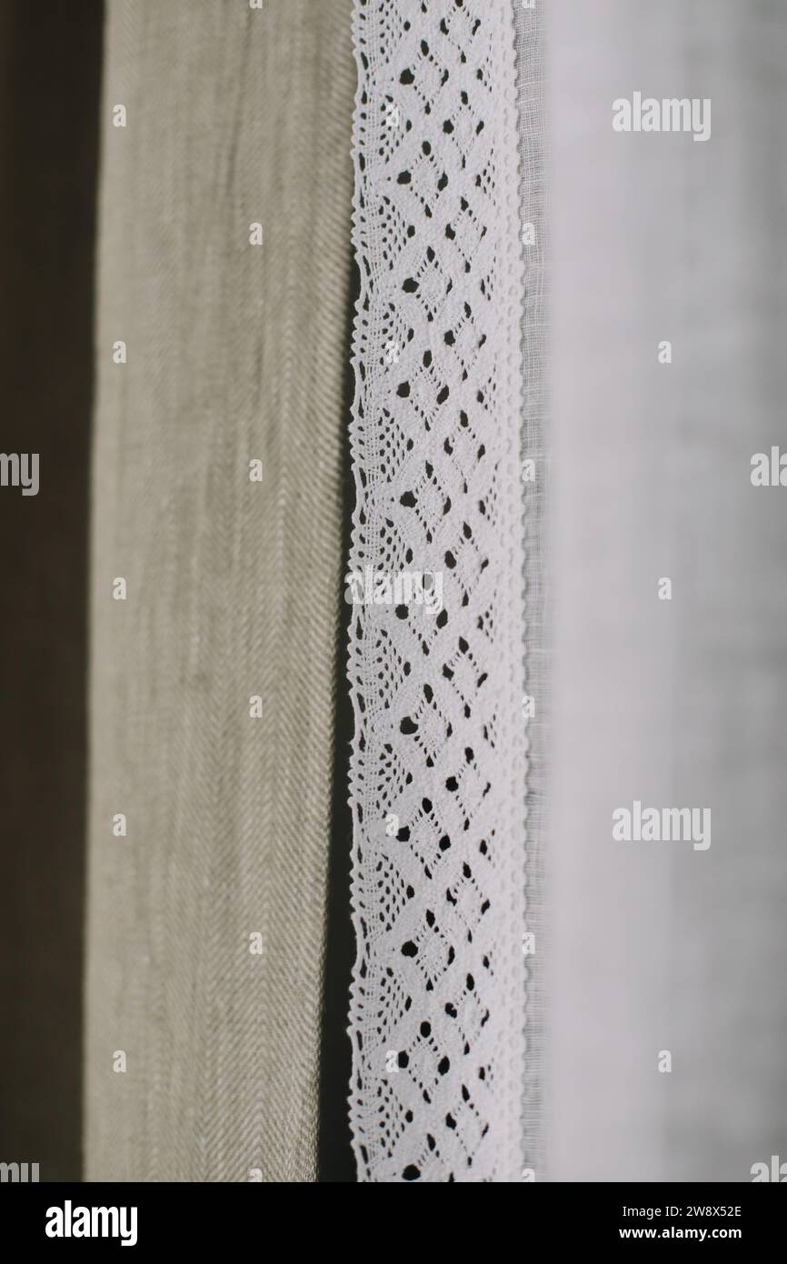 Lace frame close up isolated on Fabric texture. transparent linen ...