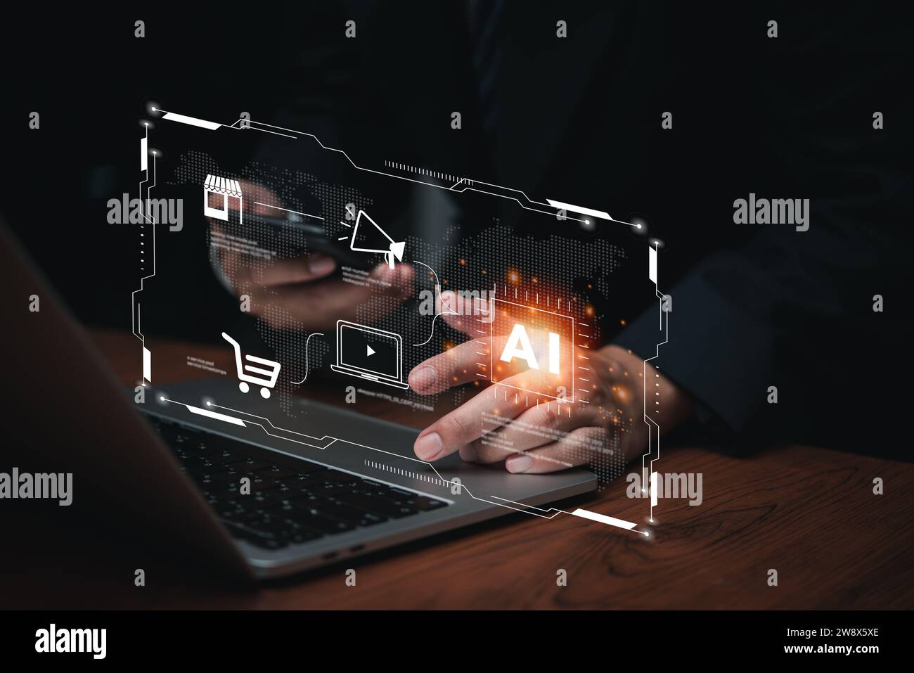 Digital AI Artificial intelligence technology communication network. Business IoT Internet of ...