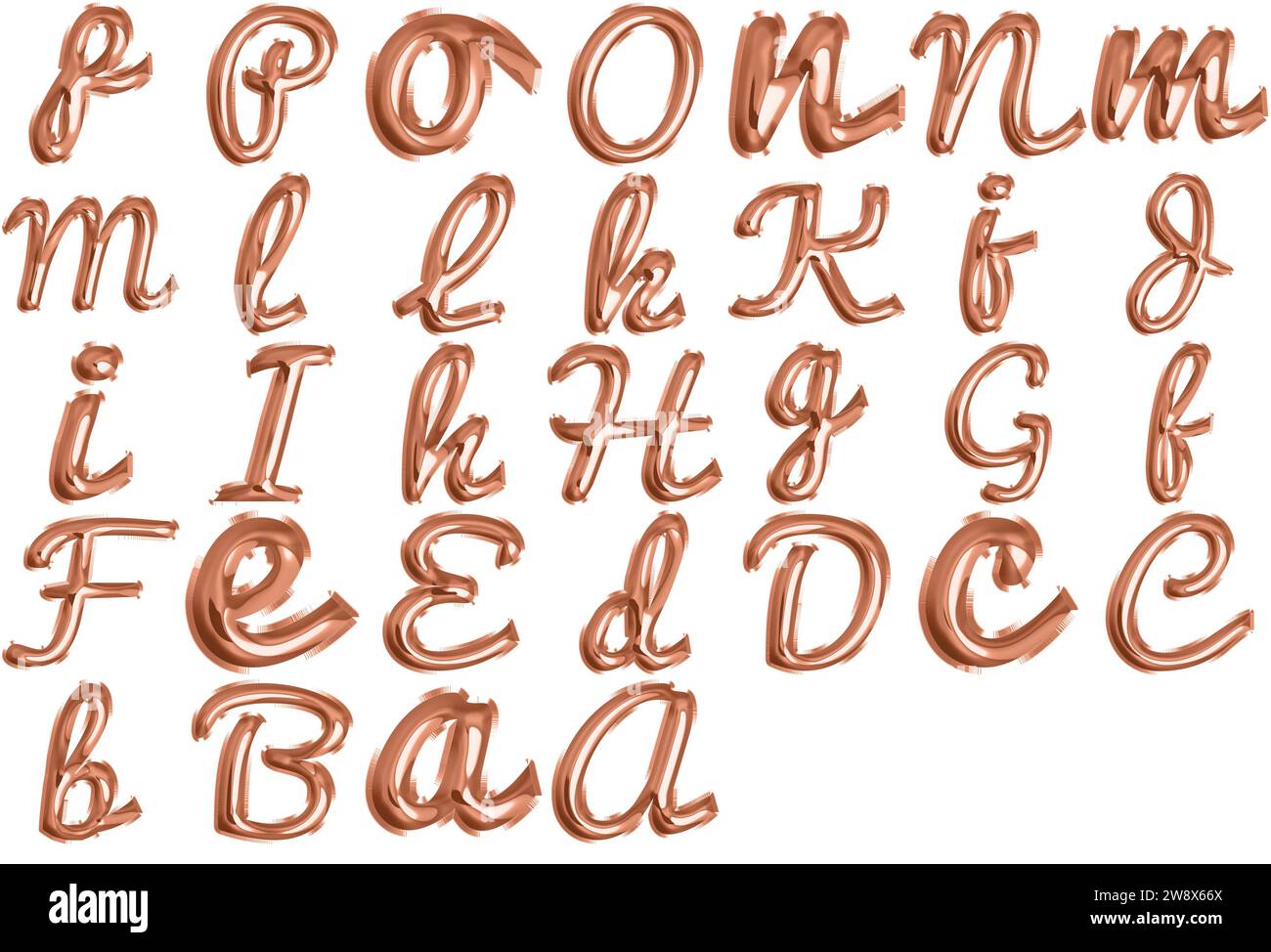 Rose Gold Foil Balloon Script Alphabet, Elegance in Every Curve Stock ...