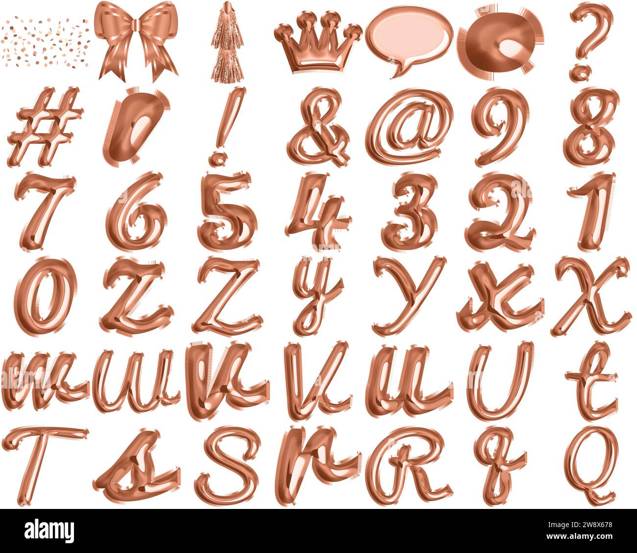 Rose Gold Foil Balloon Script Alphabet, Elegance in Every Curve Stock ...