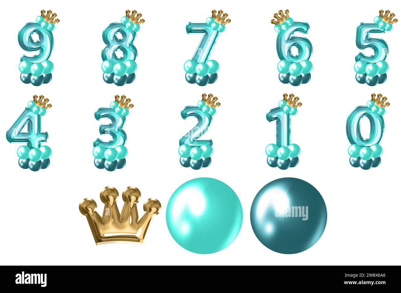 Teal Number Balloons Clipart, Stylish Digits Stock Photo - Alamy