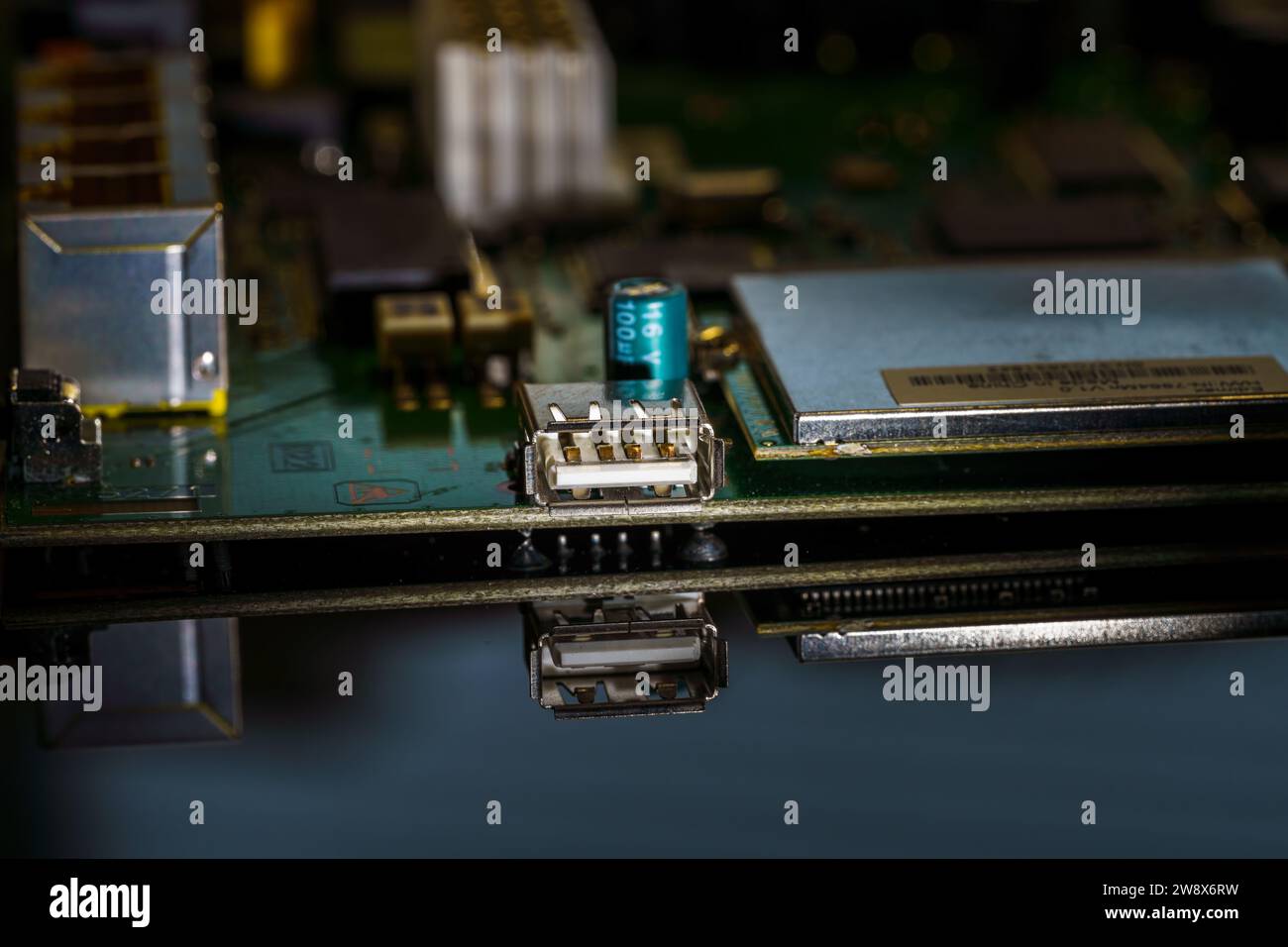 Close-up of a computer mainboard with network connections Stock Photo ...