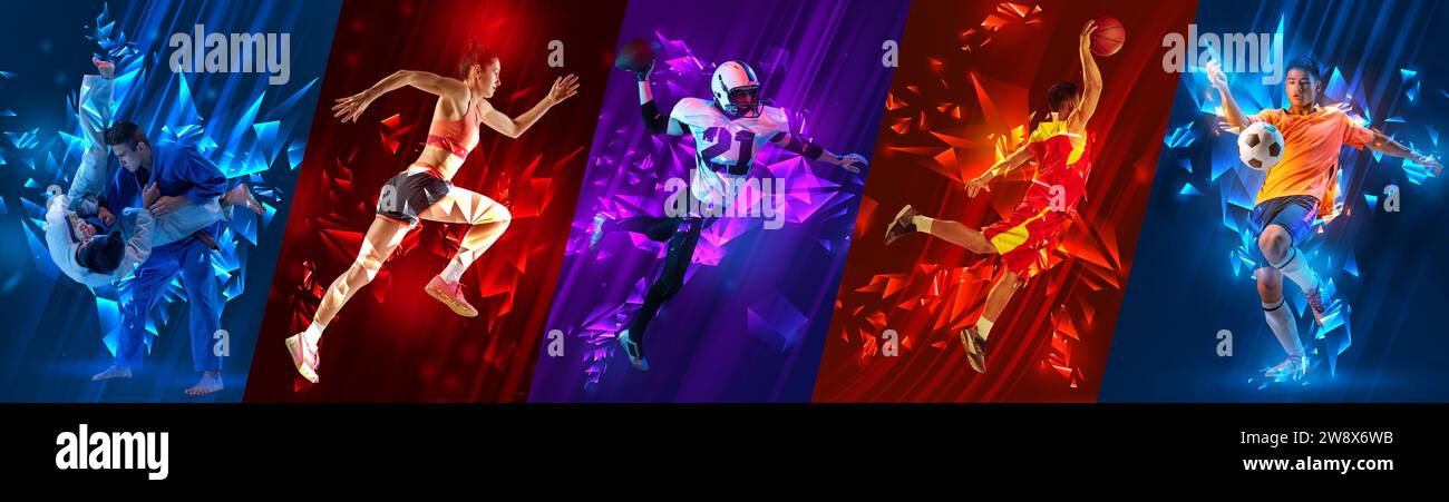 Judo, American football, soccer, jogger and basketball. Header, banner ...