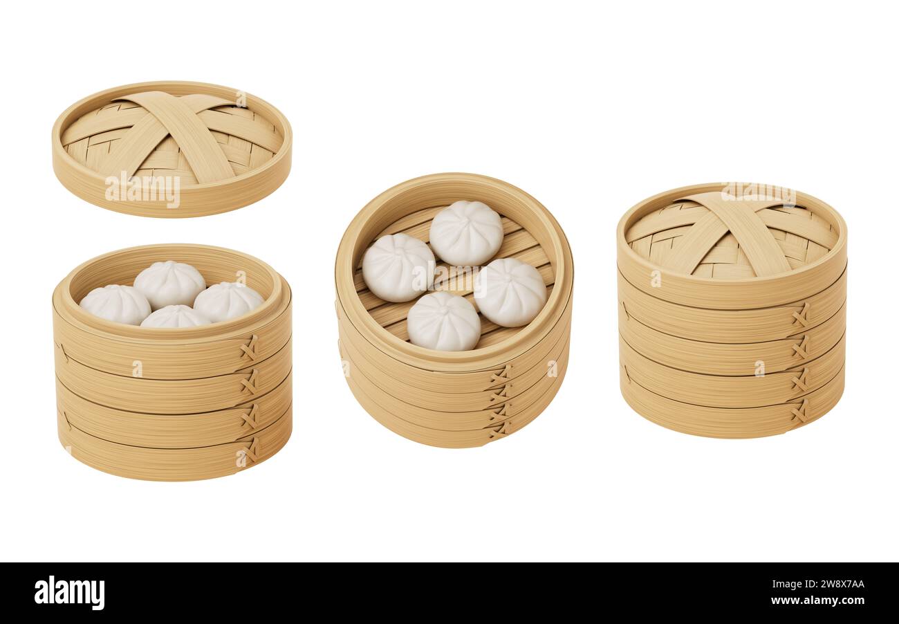Chinese food baozi in food steamer, 3d rendering. 3D illustration Stock ...