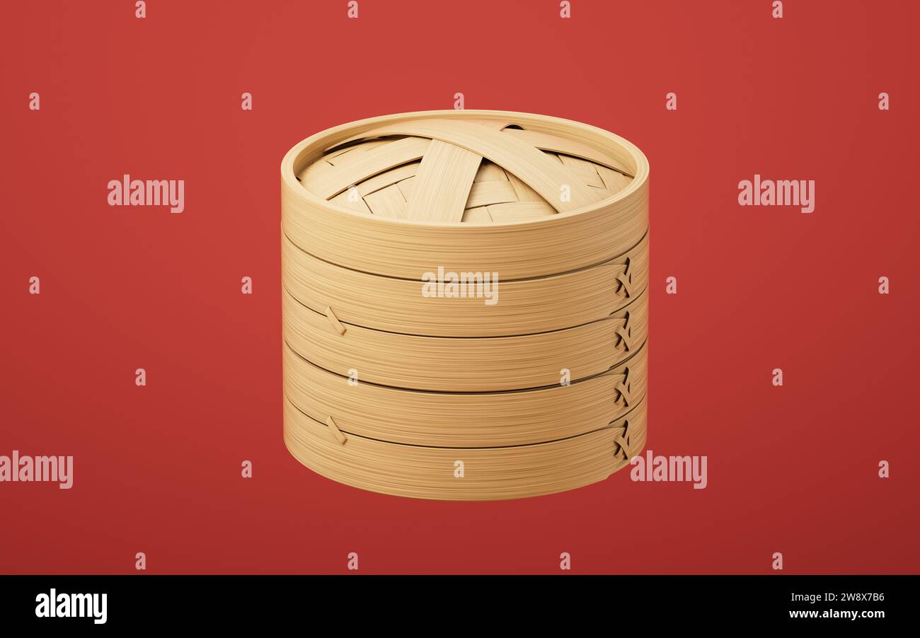 Chinese bamboo food steamer, 3d rendering. 3D illustration Stock Photo ...