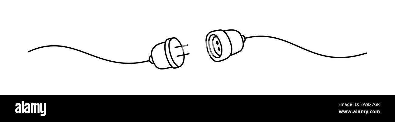 Electric plug and socket connection umplugged. Hand drawn doodle with ...