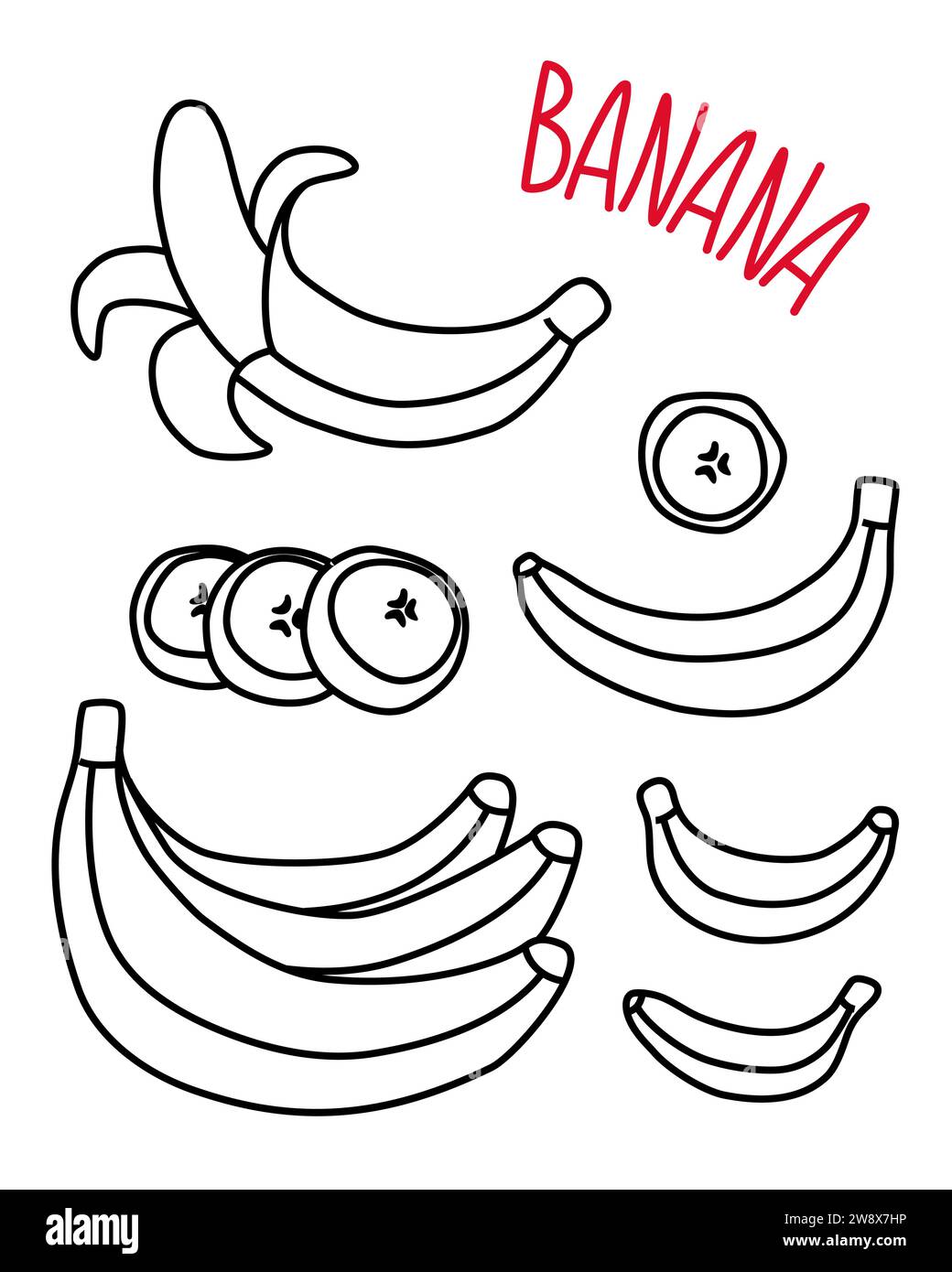 Banana drawing hand painted with ink brush isolated on white background. Vector illustration ...