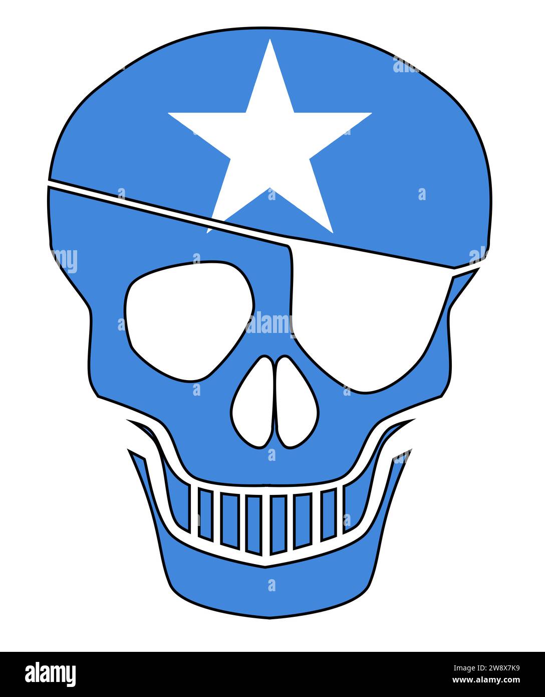 Somalian flag skull silhouette with eye patch set with the flag colors ...