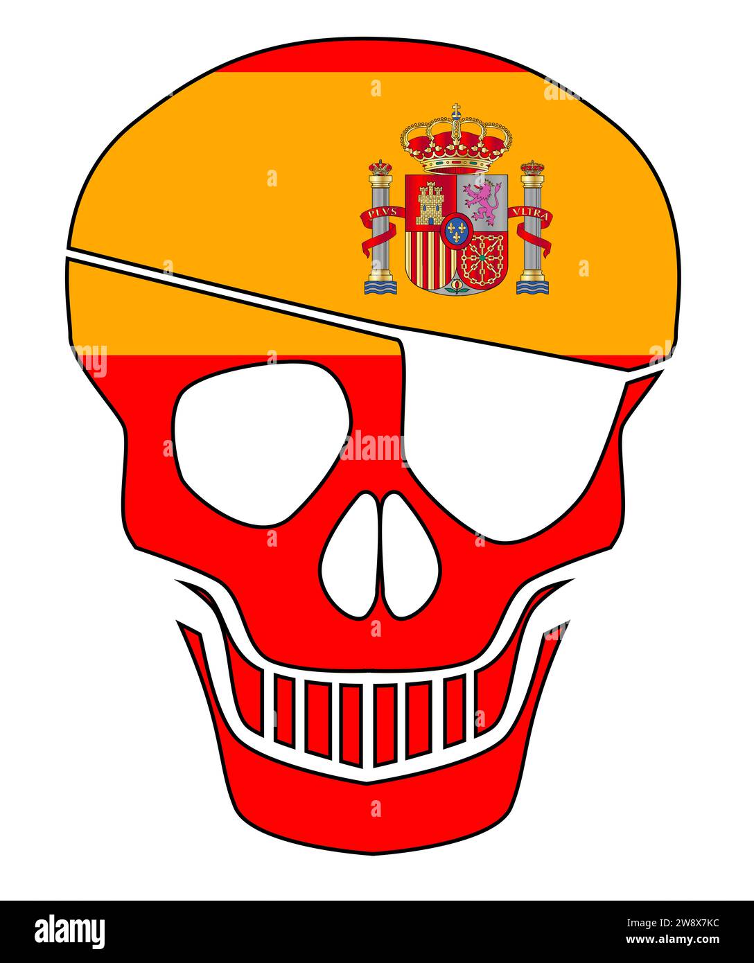 Spanish flag skull silhouette with eye patch set with the flag colors and icon Stock Photo - Alamy