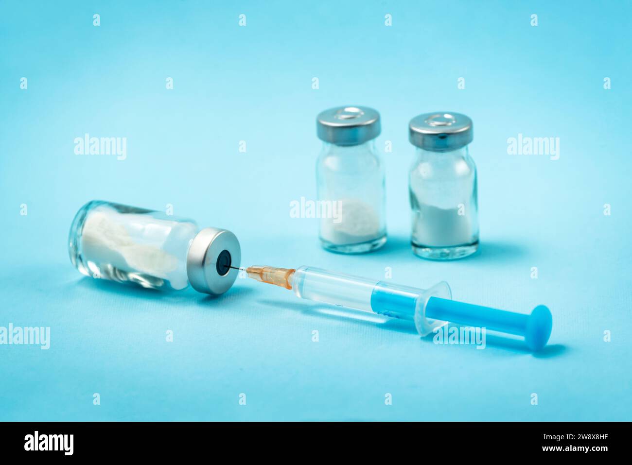 Syringe and needle with glass medical ampoule vials for injection ...