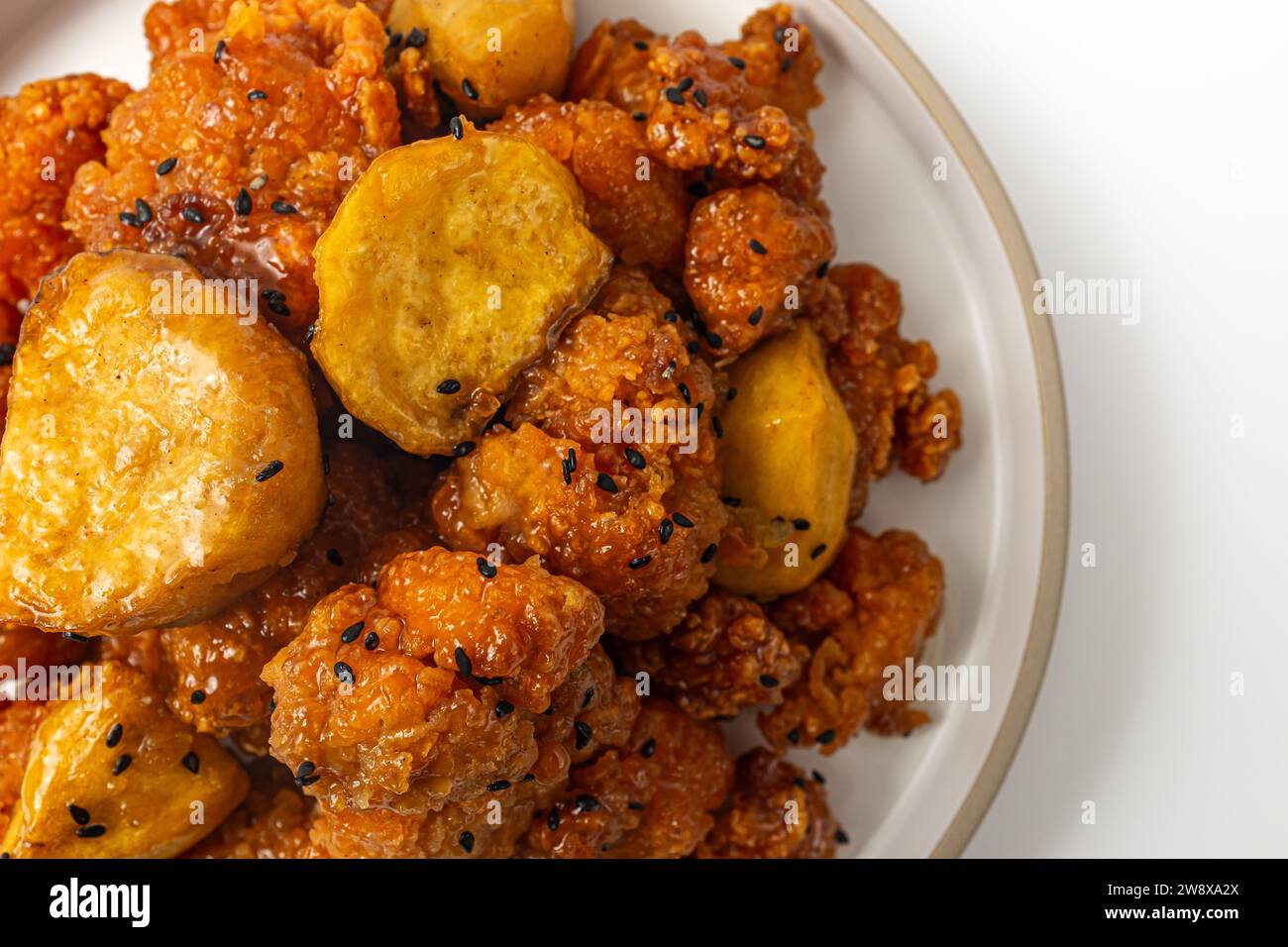 Honey Chicken Gangjeong on white background Stock Photo - Alamy