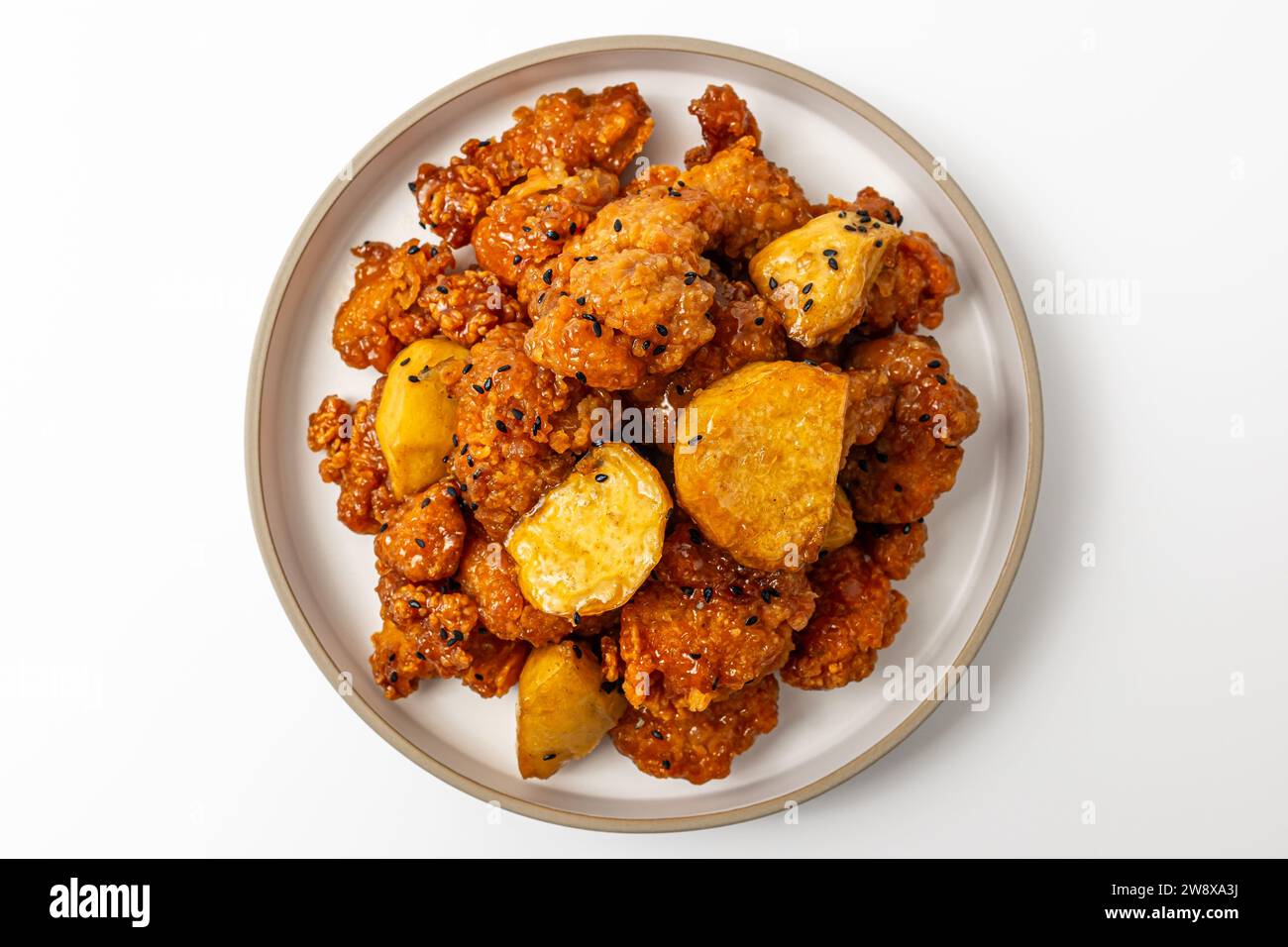 Honey Chicken Gangjeong on white background Stock Photo - Alamy