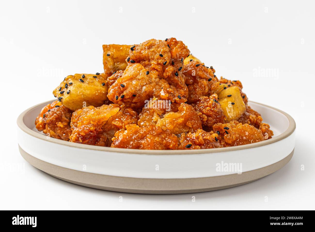 Honey Chicken Gangjeong on white background Stock Photo - Alamy