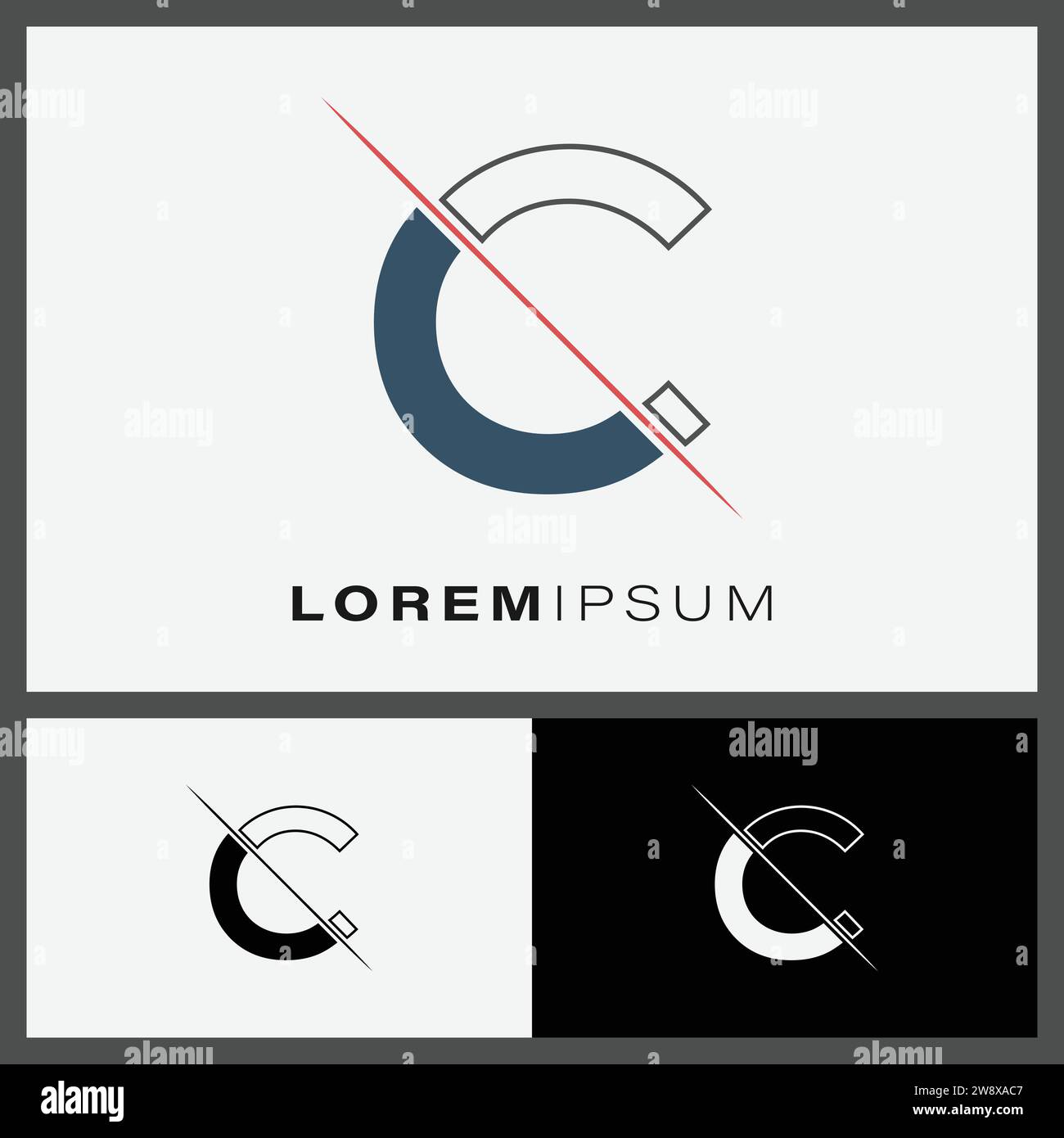Letter C cutting logo icon with line cut in the middle. Creative ...