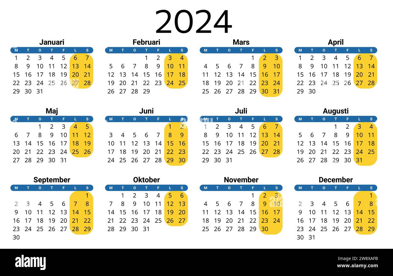 SWEDISH calendar for2024. Printable, editable vector illustration for ...