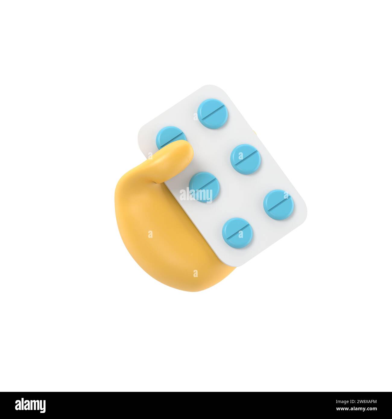 3d render. Pack of pills icon. Doctor or pharmacist cartoon hand with ...