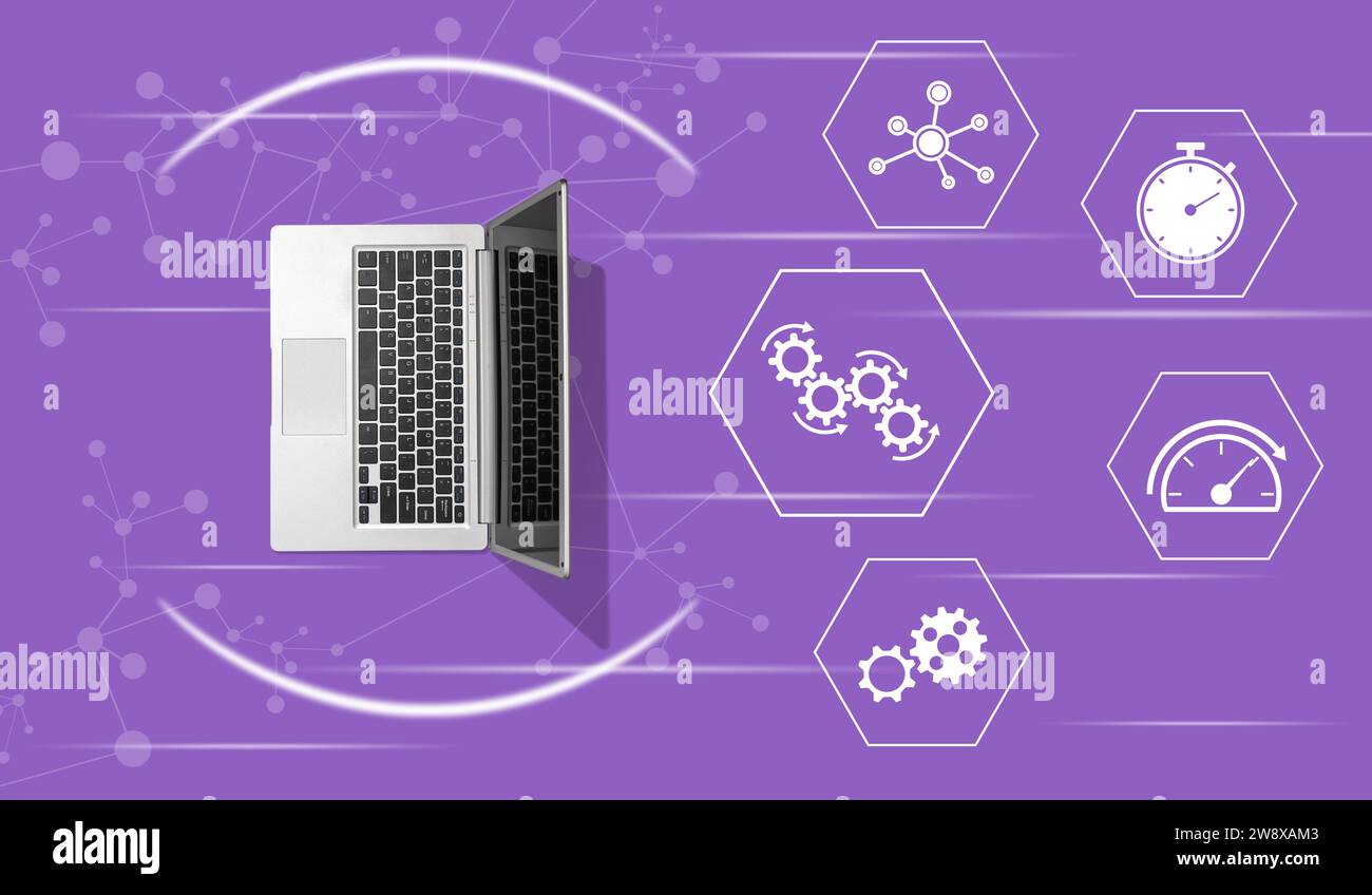 Top view of laptop with symbol of workflow concept Stock Photo - Alamy