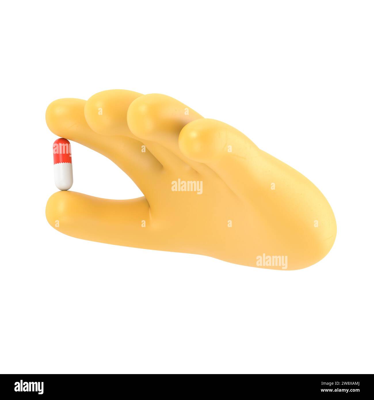3d render. red white pill icon. Doctor or pharmacist cartoon hand with ...